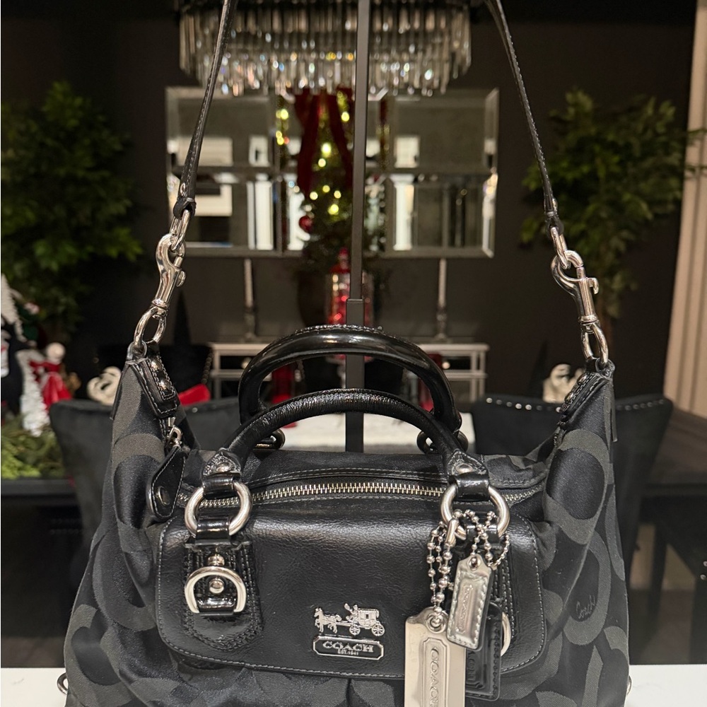 Coach Madison Sabrina Satchel Black and Silver Should… - Gem